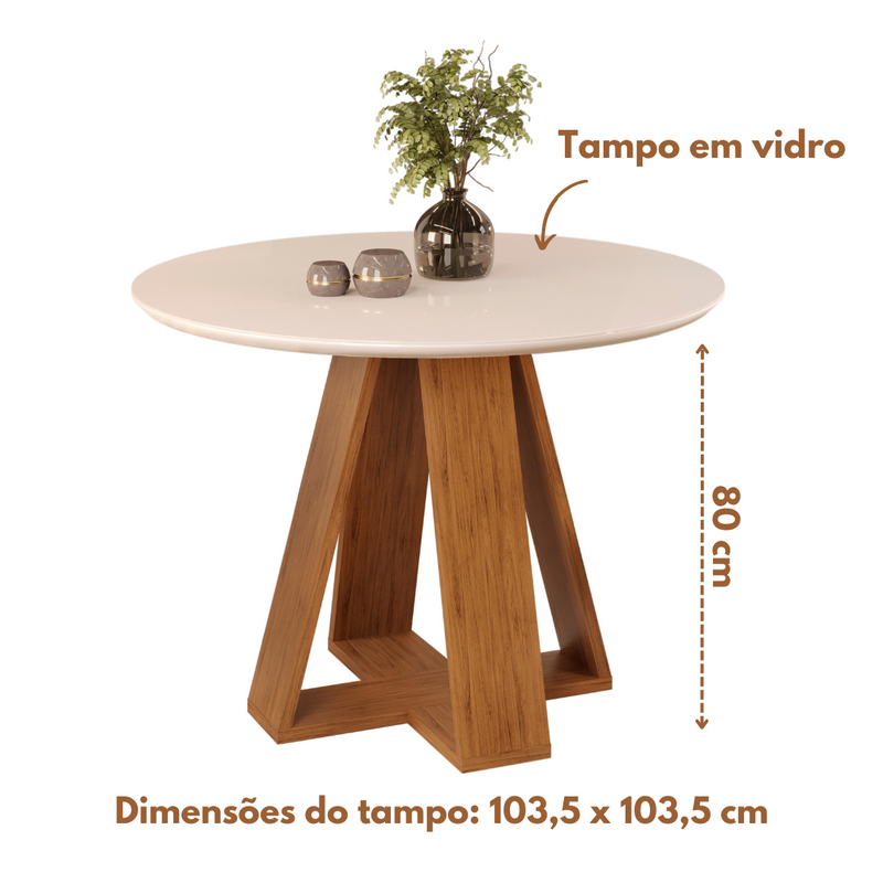 Conjunto Sala de Jantar Mesa Celeste Redonda com 4 Cadeiras Madeira ...