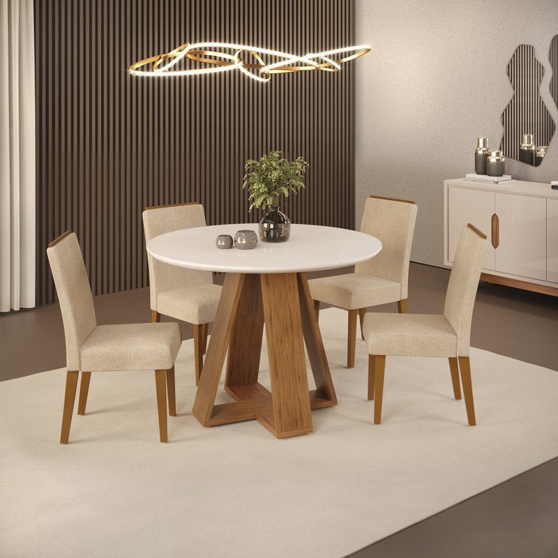 Conjunto Sala de Jantar Mesa Celeste Redonda com 4 Cadeiras Madeira ...