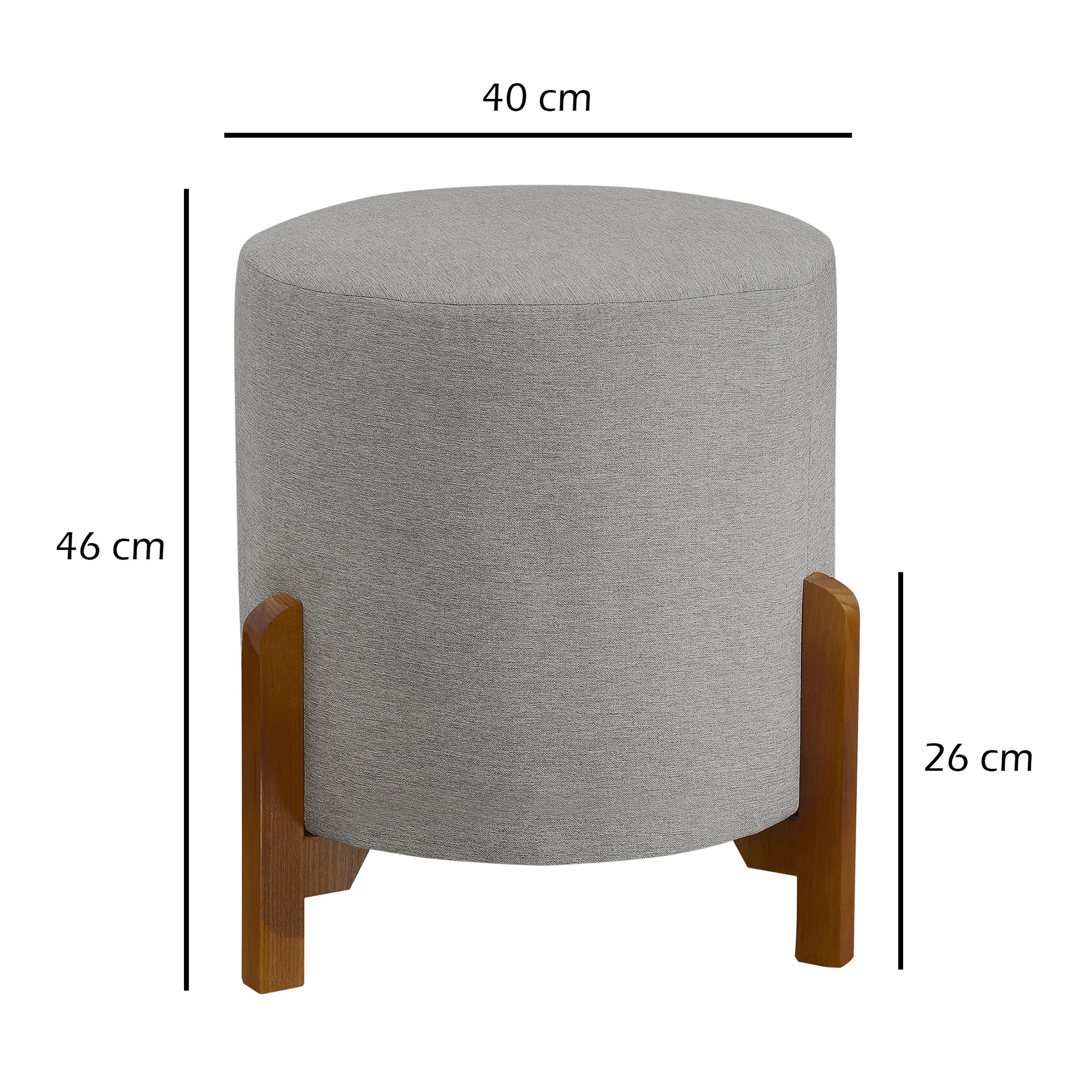 Puff Banqueta Linho Quarto Sala Pés de Madeira Thor:Cinza / Grafite ...