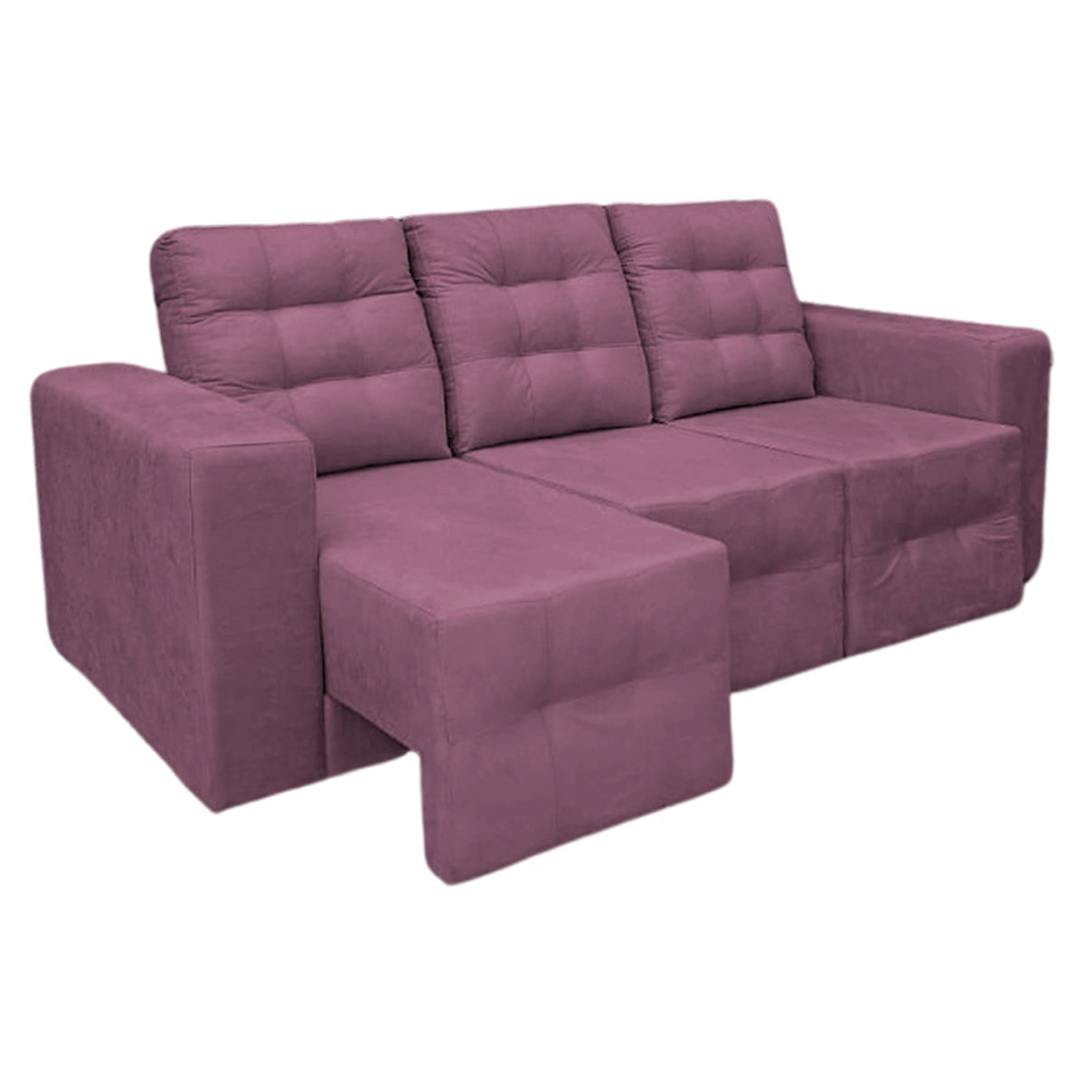 Sofá Veneza 3 Lugares Retrátil Veludo Light - Rose | MadeiraMadeira