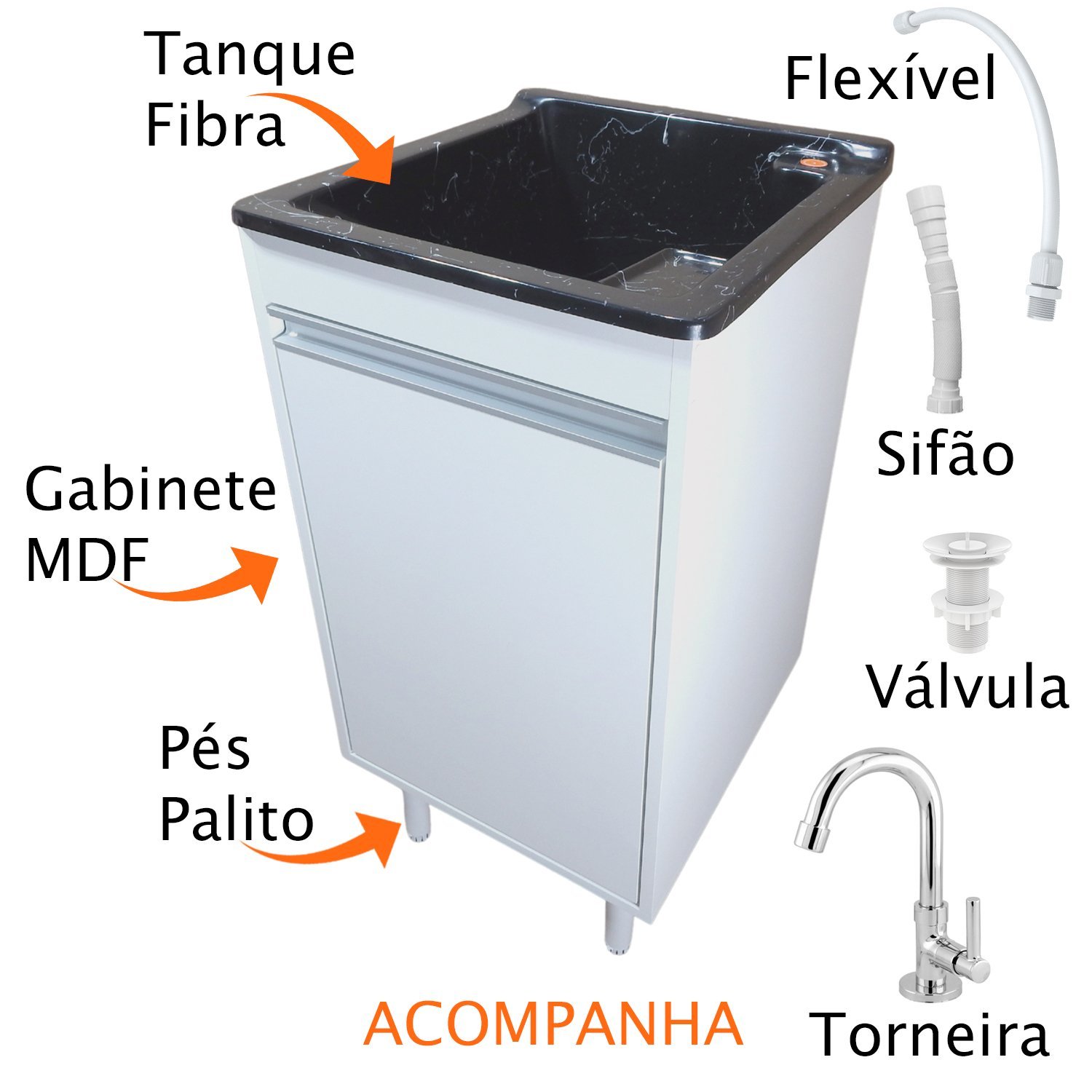 Tanque De Lavar Roupas Pequeno 20L Com Torneira De Bancada Cor:Preto ...