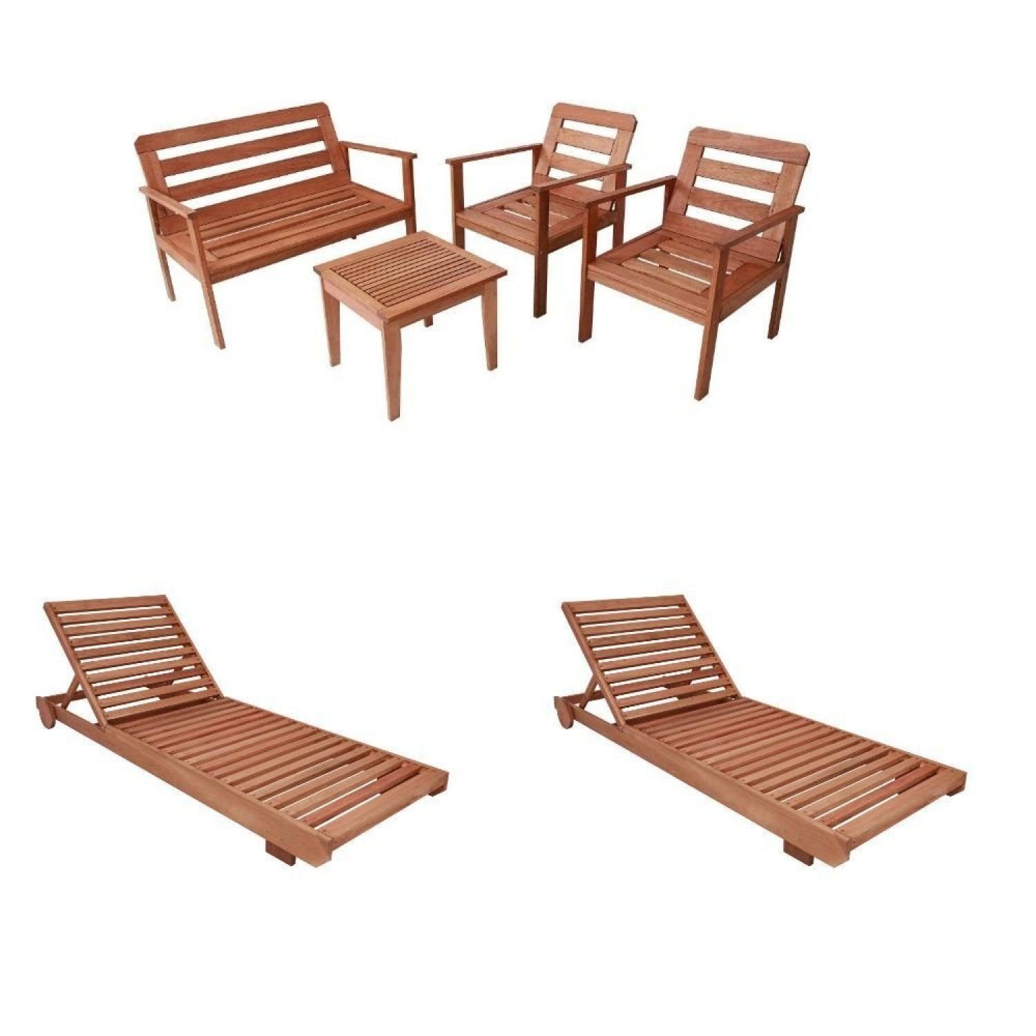 Conjunto de Móveis Sofa, 2 Poltronas, Mesa e 2 Espreguiçadeiras Madeira ...