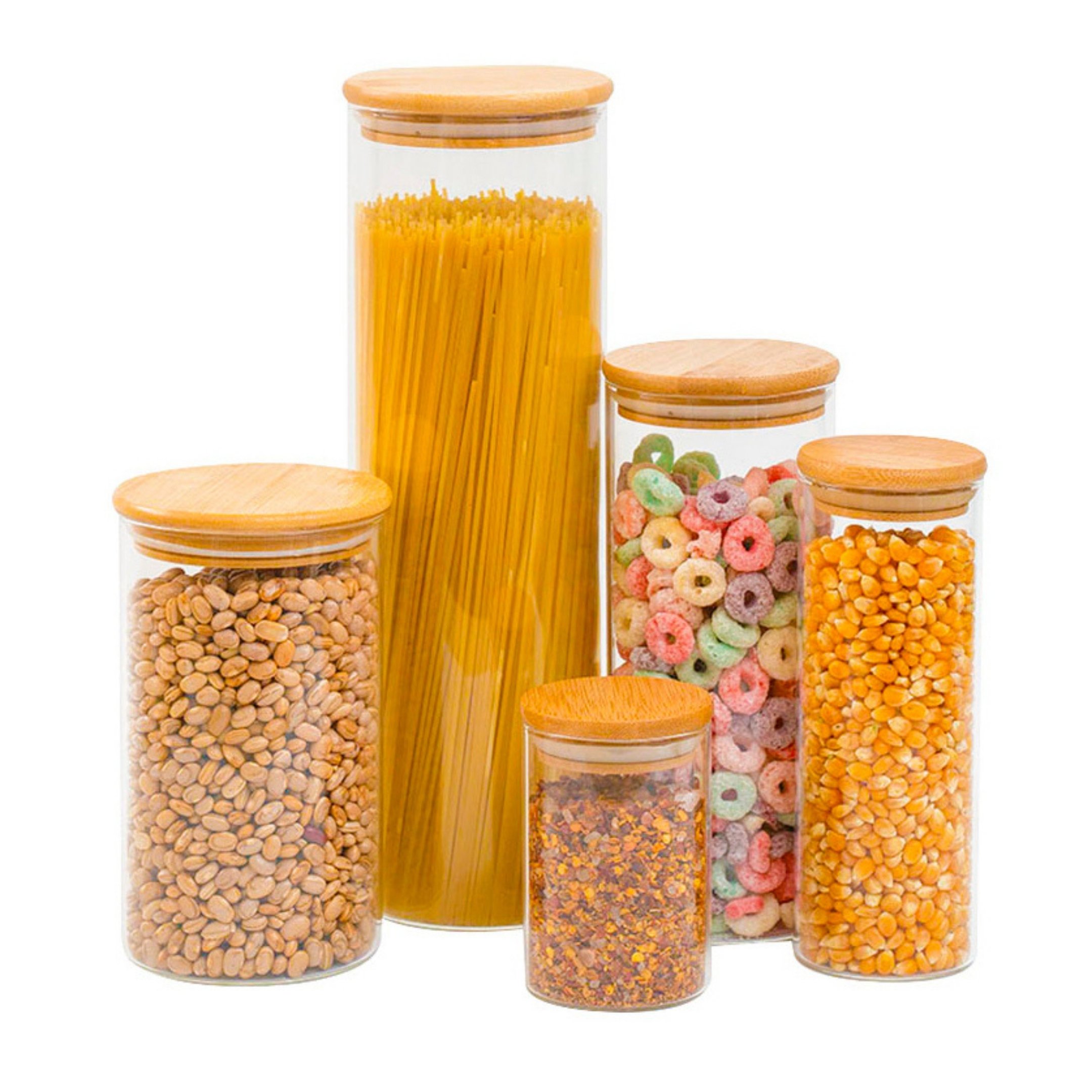 Kit 5 Potes de Vidro e Tampa de Bambu Herméticos Redondos - Tüd ...