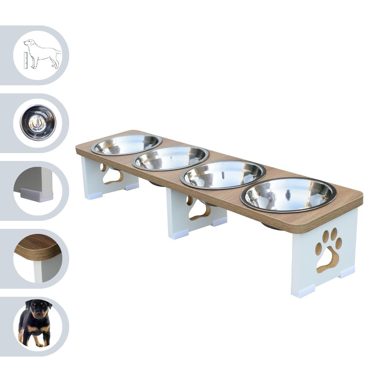 Comedouro Elevado Quadruplo Linear Cachorro Pet Mdf - Inox | MadeiraMadeira