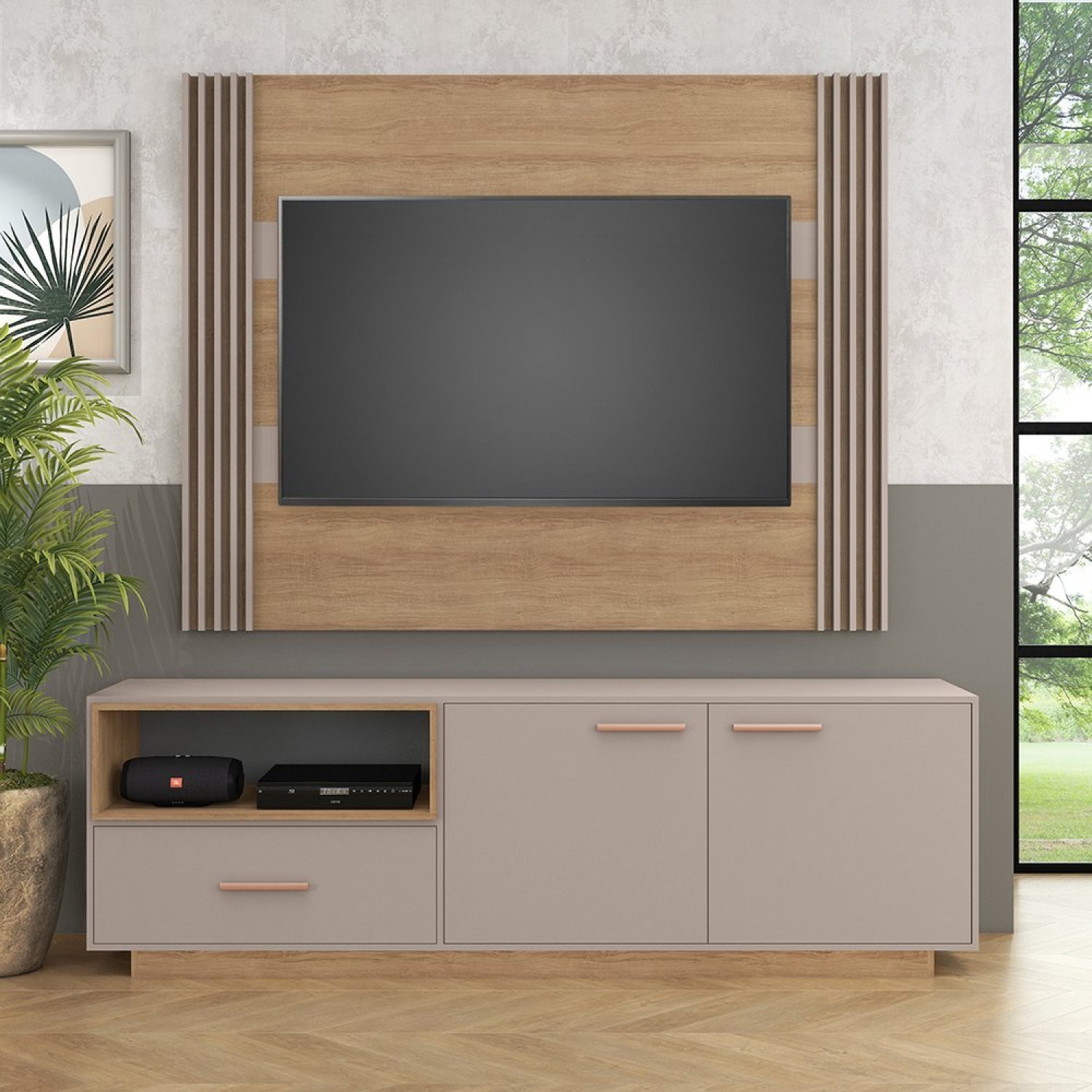 Home Theather Santa Fé 200cm Rack 2 Portas 1 Gaveta e Painel para Tv 60 Polegadas | MadeiraMadeira