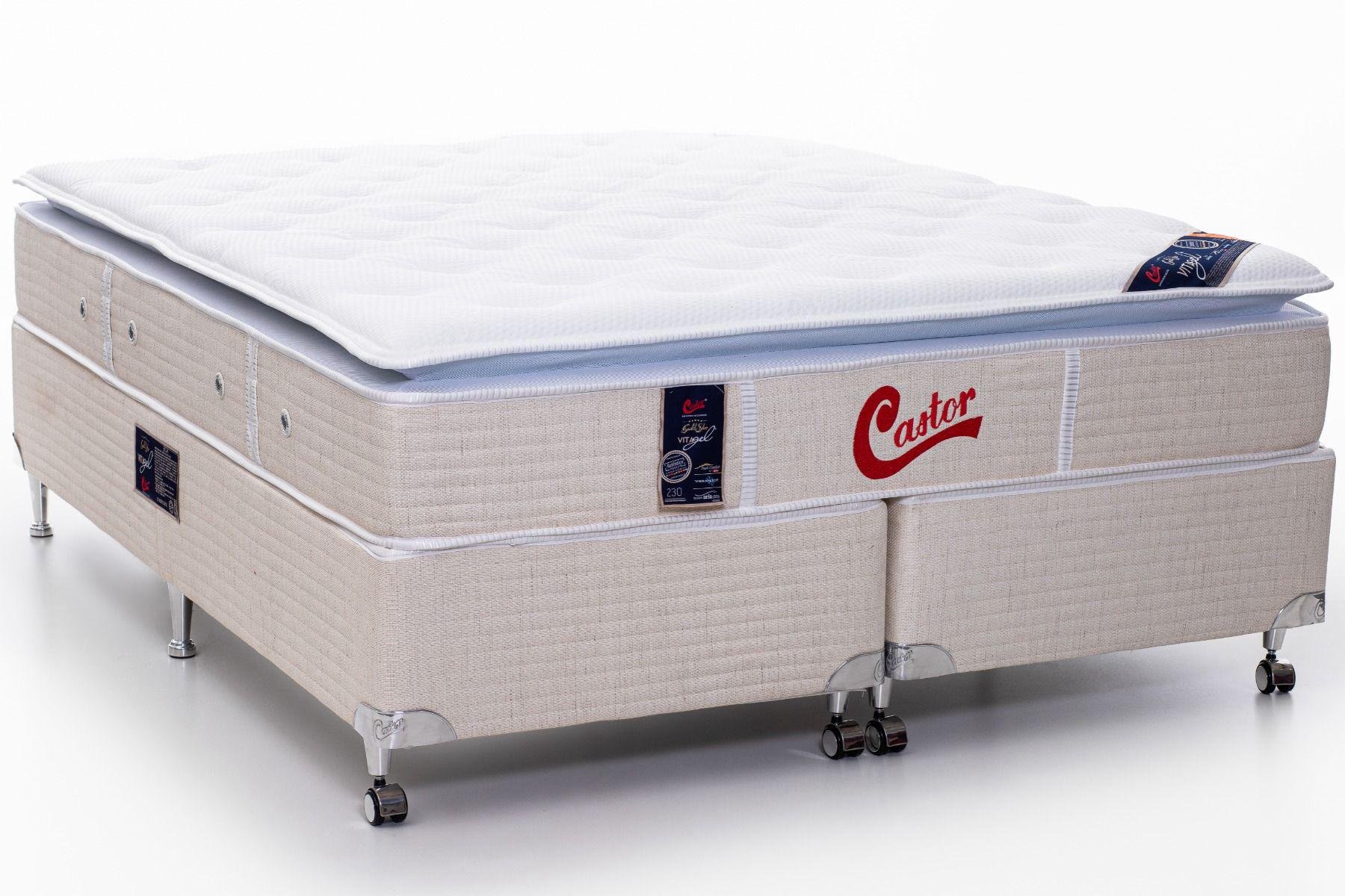 Cama Castor Queen Vitagel Super Luxo Pocket One Face 158X198X56 + Box ...