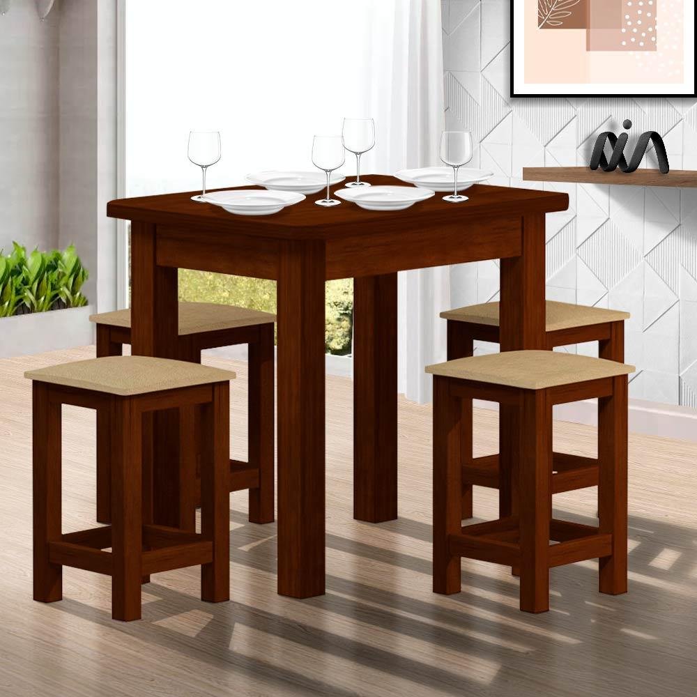 Mesa De Jantar 4 Lugares Estofados Madeira Maciça Safira Castanho Shop ...