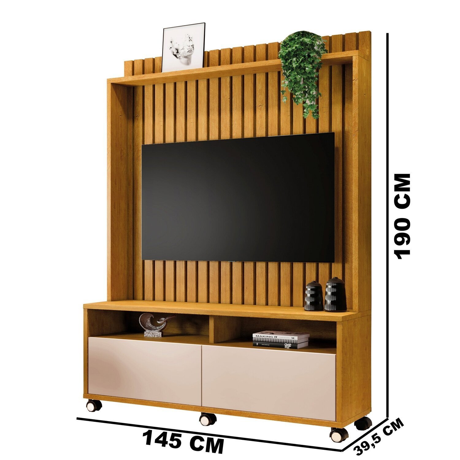 Estante para Tv até 50 Polegadas Ripado com Rodízio 2 Gavetas Estilos | MadeiraMadeira