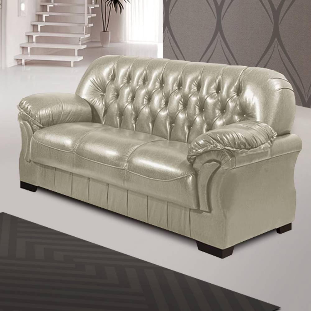 Sofá Capitone 2 e 3 Lugares Corino Platinado Império | MadeiraMadeira