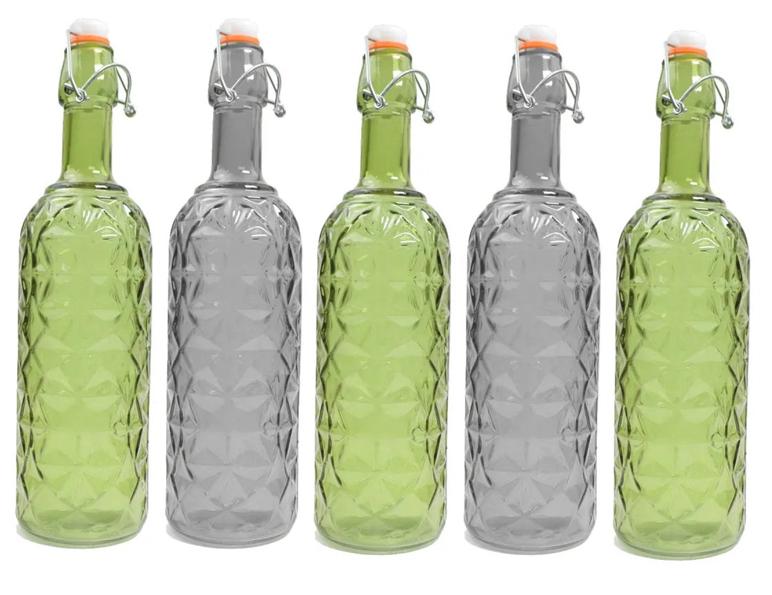 Kit 5 Garrafa de Vidro com Tampa Hermética 720ml em Relevo Cores ...