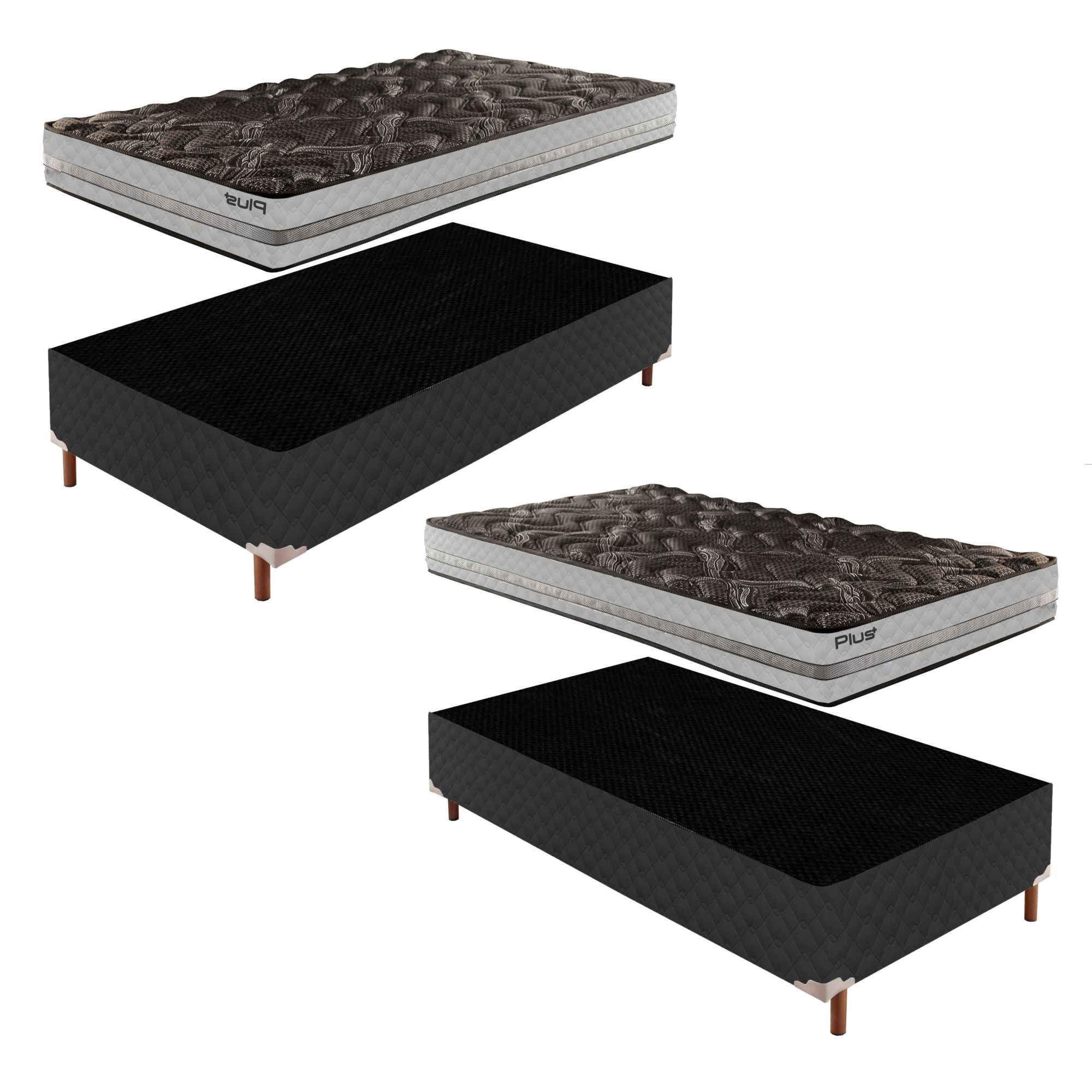 2 Bases Box Solteiro Íris 42x88x188cm com Kit com 2 Colchões Solteiro ...