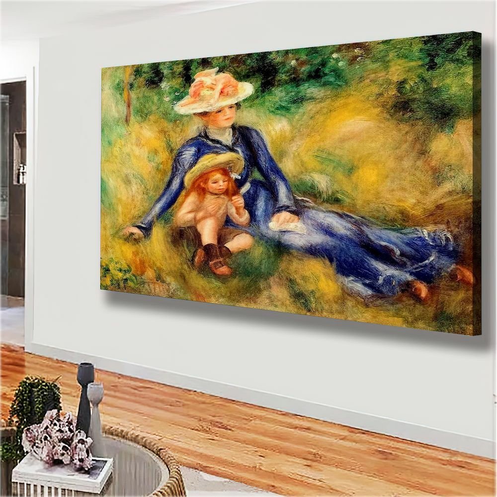 Quadro Mae e Filha No Campo Renoir:90x60 cm/BORDA INFINITA | MadeiraMadeira