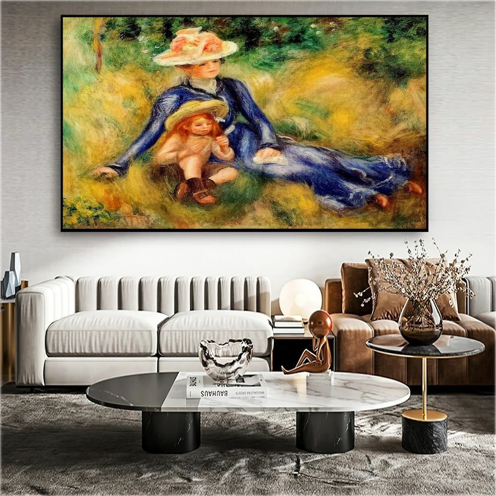 Quadro Mae e Filha No Campo Renoir:90x60 cm/BORDA INFINITA | MadeiraMadeira