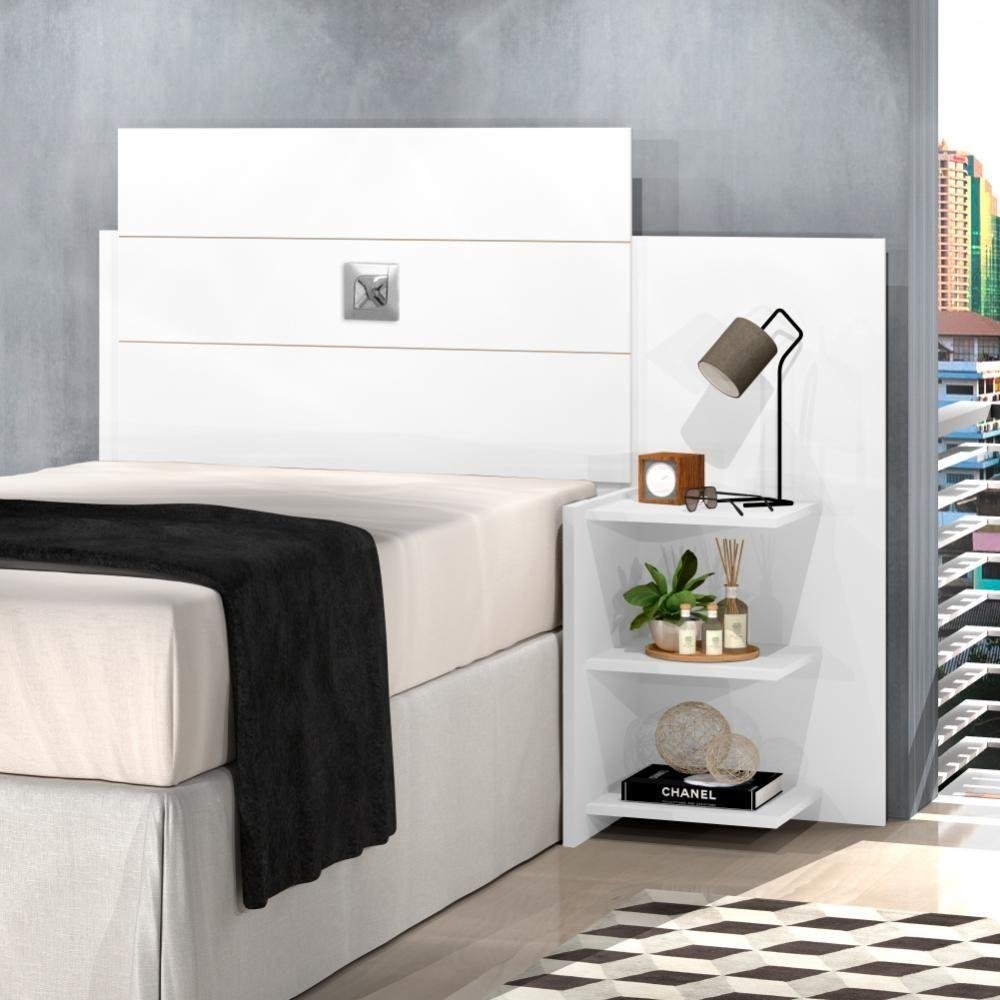 Cabeceira P/ Cama Box Solteiro C/Prateleiras Branco Branco | MadeiraMadeira