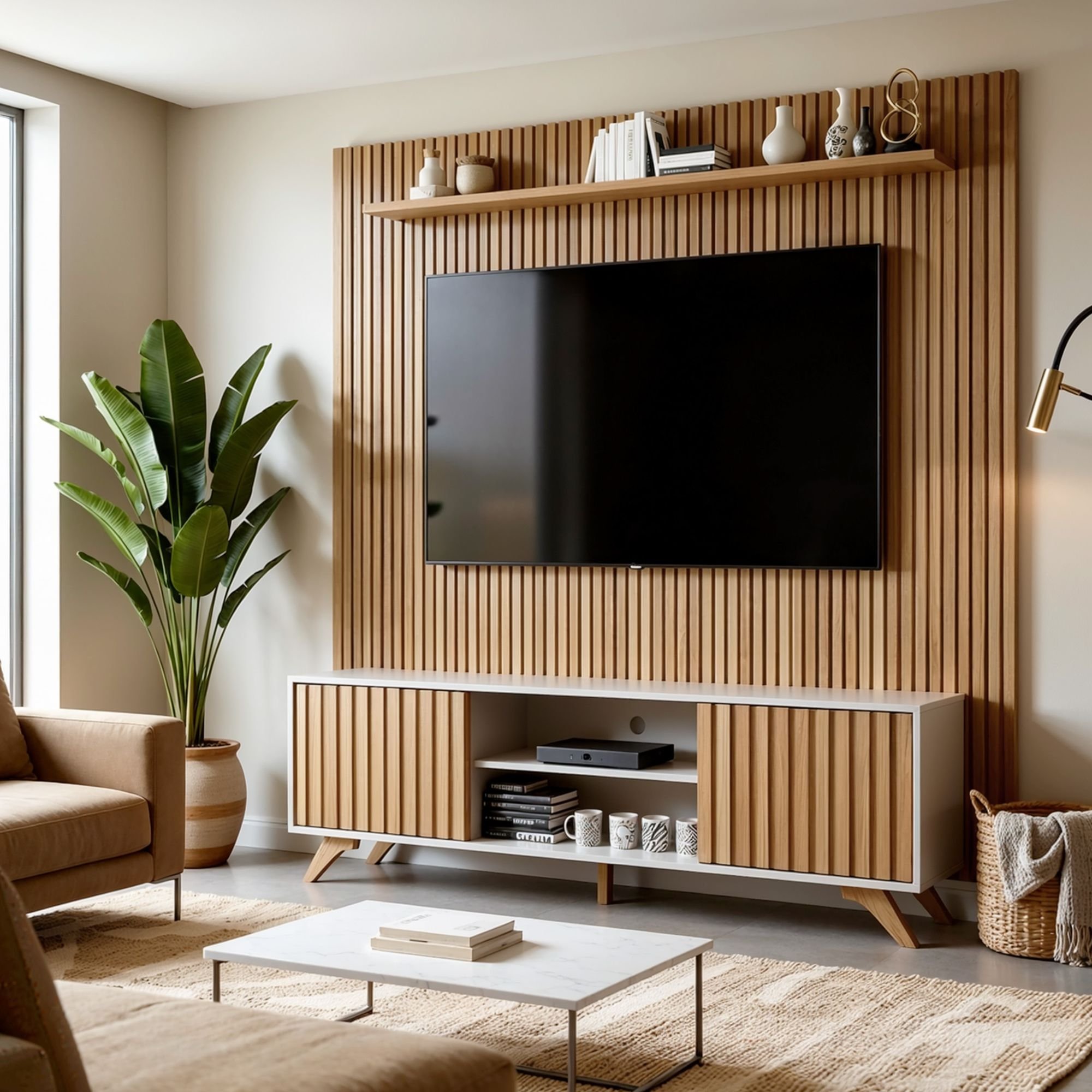 Rack com Painel para TV até 80 Polegadas 282cmx224cm 100% MDF Frisado ...
