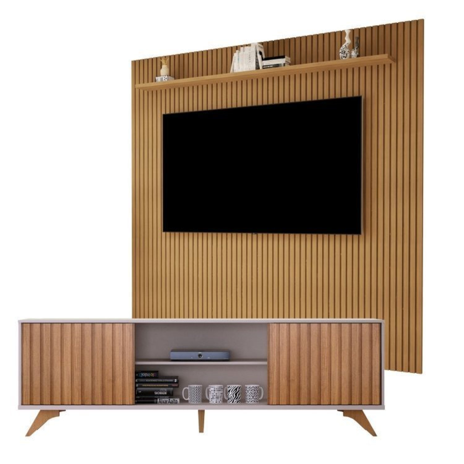Rack com Painel para TV até 80 Polegadas 282cmx224cm 100% MDF Frisado ...