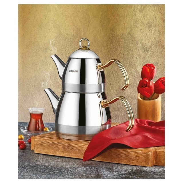 Chaleira & Bule de Chá Turco Aço Inox MIni Gold / ROMA47 | MadeiraMadeira