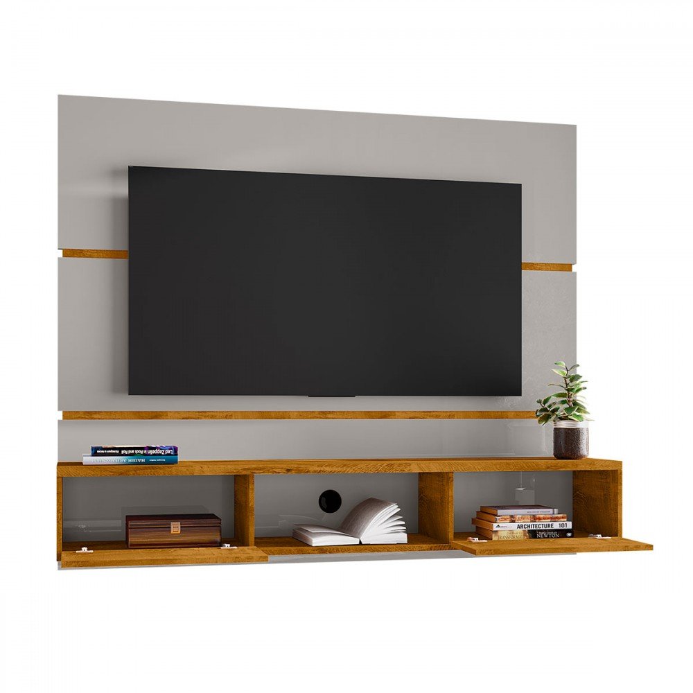 Painel para Tv até 60 Polegadas 2 Portas Âmbar Ripado Off-white ...