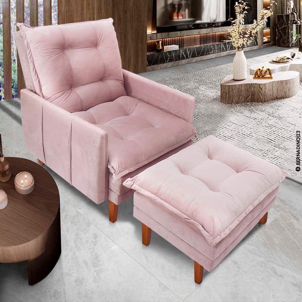 Cadeira com Puff Veludo Rose Canada Jm Móveis | MadeiraMadeira