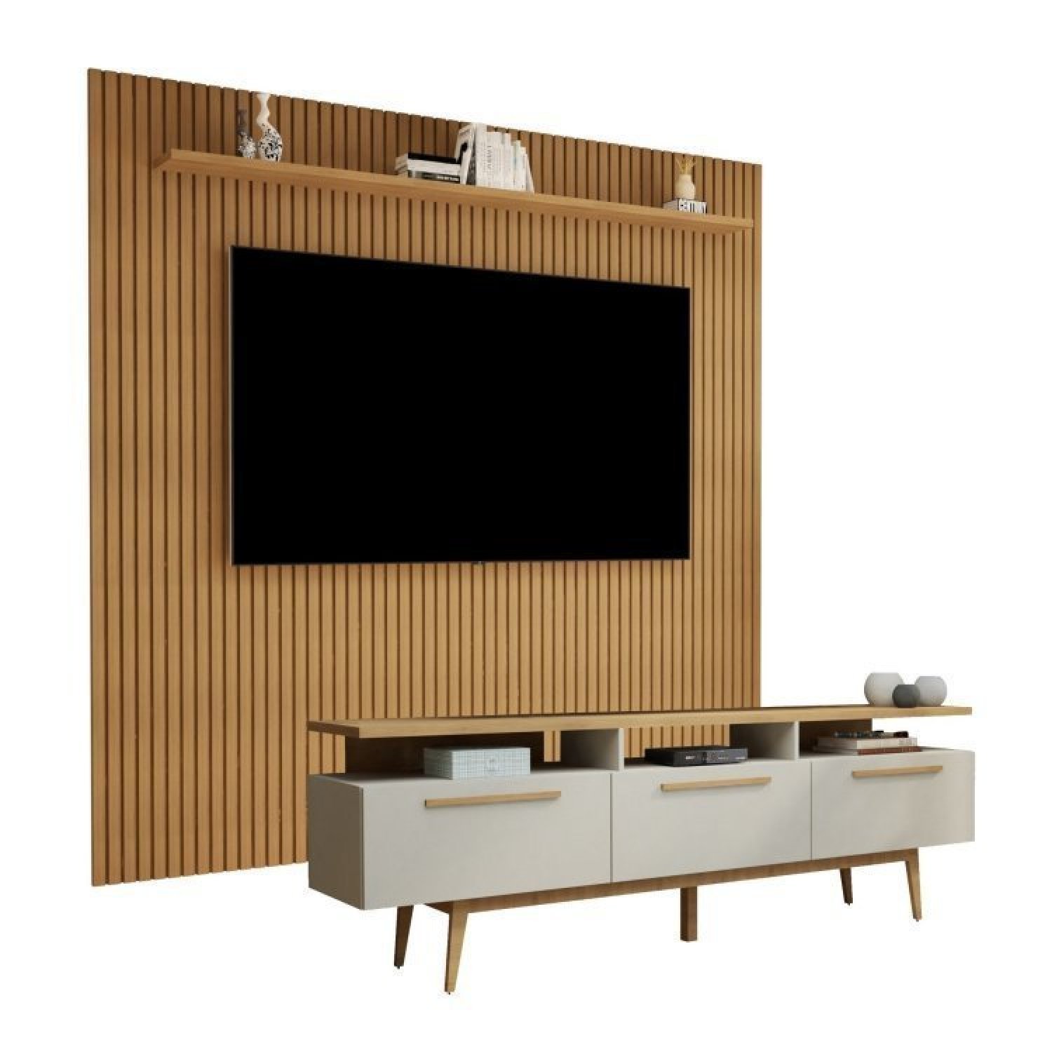 Rack com Painel para Tv até 75 Polegadas Frisado Curitiba | MadeiraMadeira