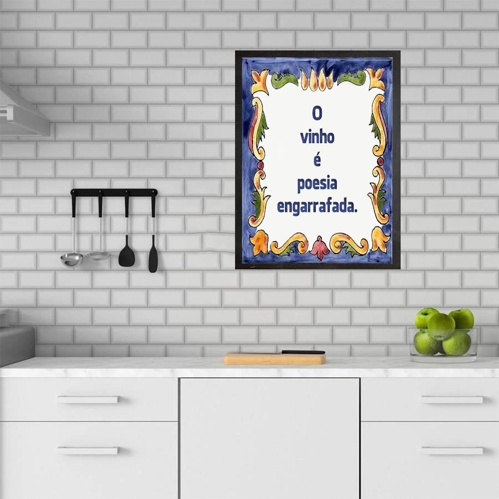 Quadro o Vinho É Poesia Engarrafada 33x24cm - com Vidro:moldura Preta ...