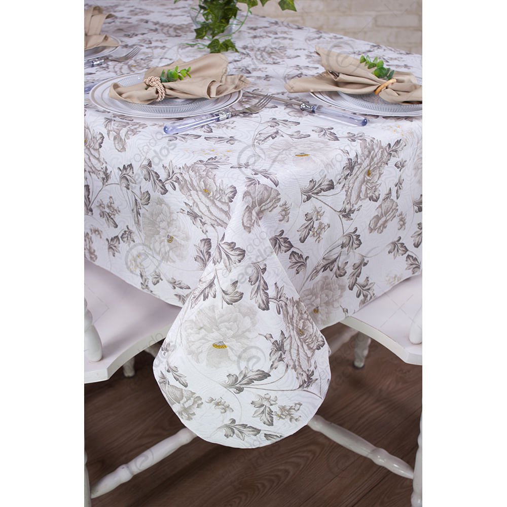 Toalha de Mesa Retangular em Tecido Jacquard Estampado Floral Champagne ...