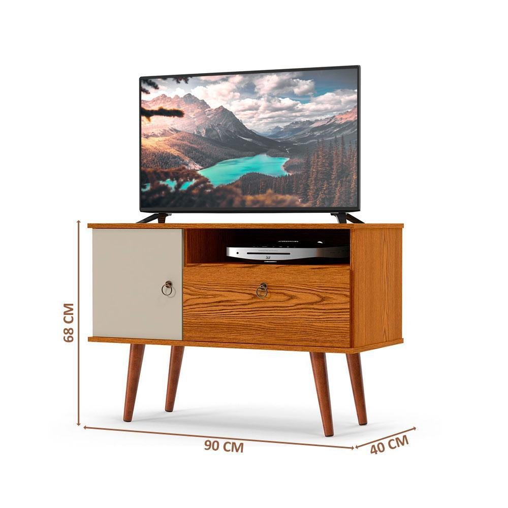 Rack Pequeno Retrô Para TV 32 Yan Patrimar Cumaru/Off White ...