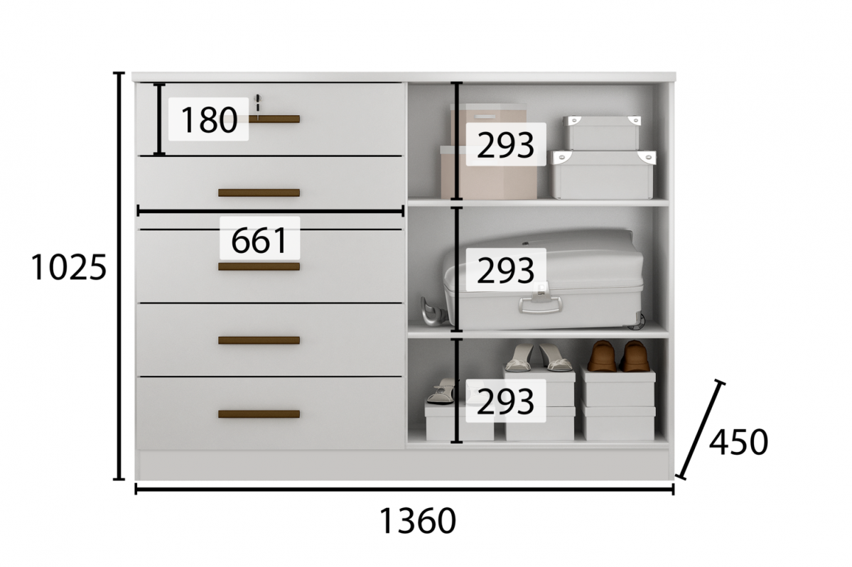 Cômoda Space 5 Gavetas 2 Portas Moveis Novo Horizonte Branco | MadeiraMadeira