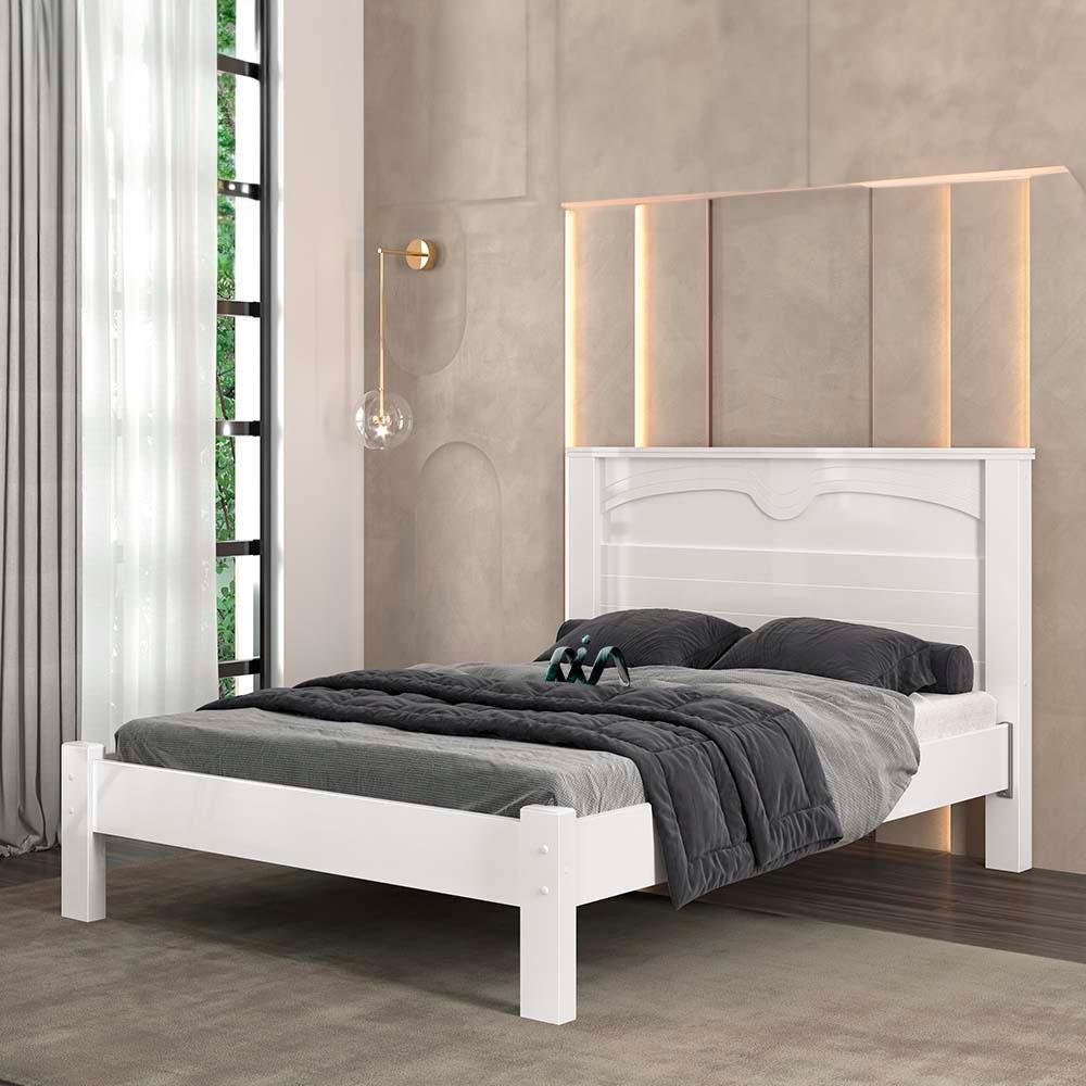 Cama de Casal Mdf Branco Amsterdã Fênix | MadeiraMadeira