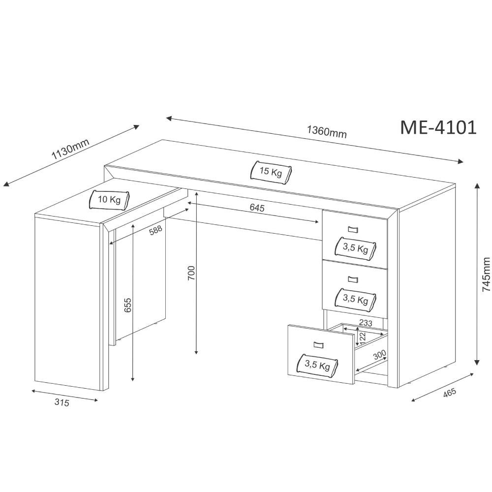 Mesa de Escritório em L 3 Gavetas ME4101 Tecno Mobili - Branco | MadeiraMadeira