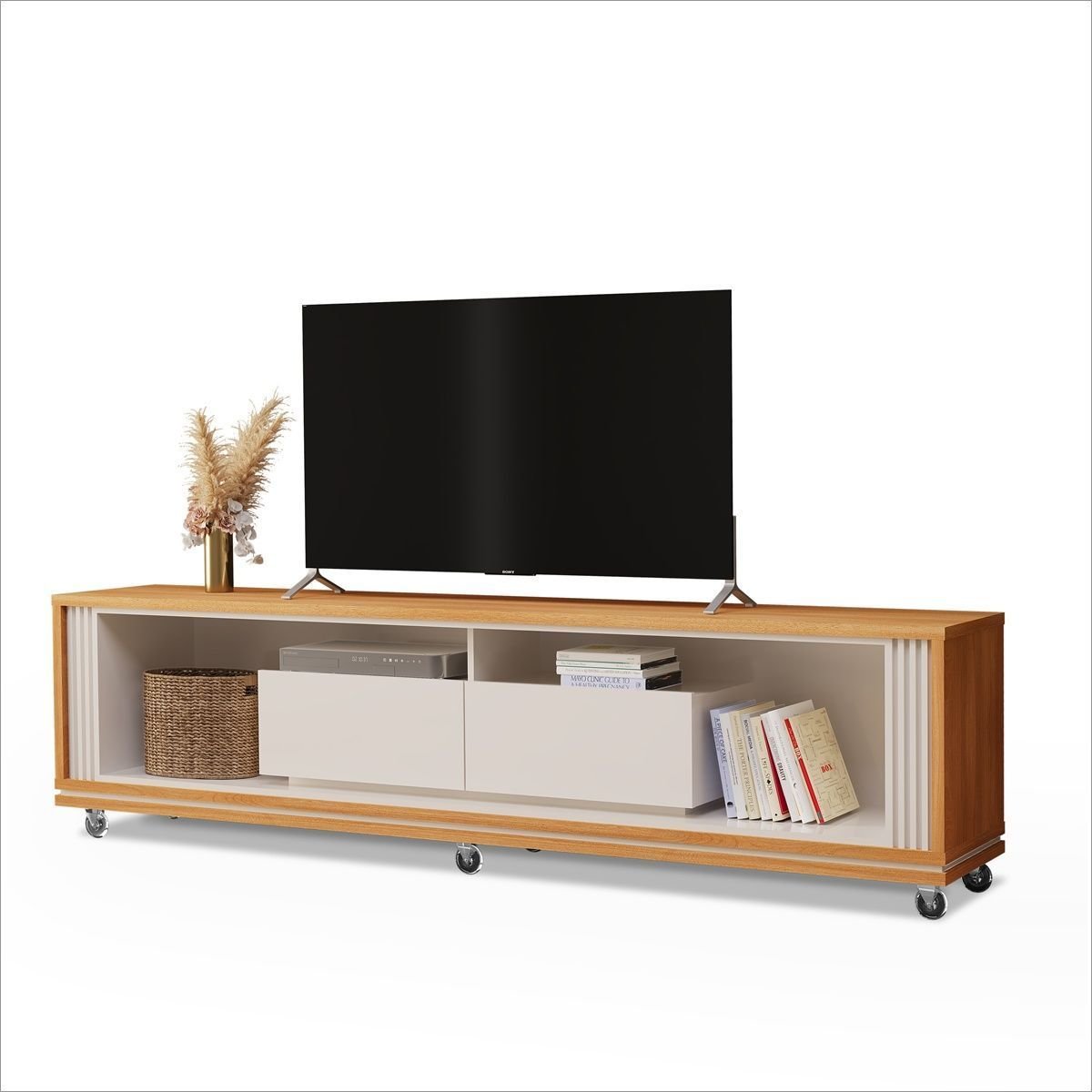 Rack Status 2.20 com Rodizios 2 Gav Mdp/mdf Carvalho Oro Off White ...