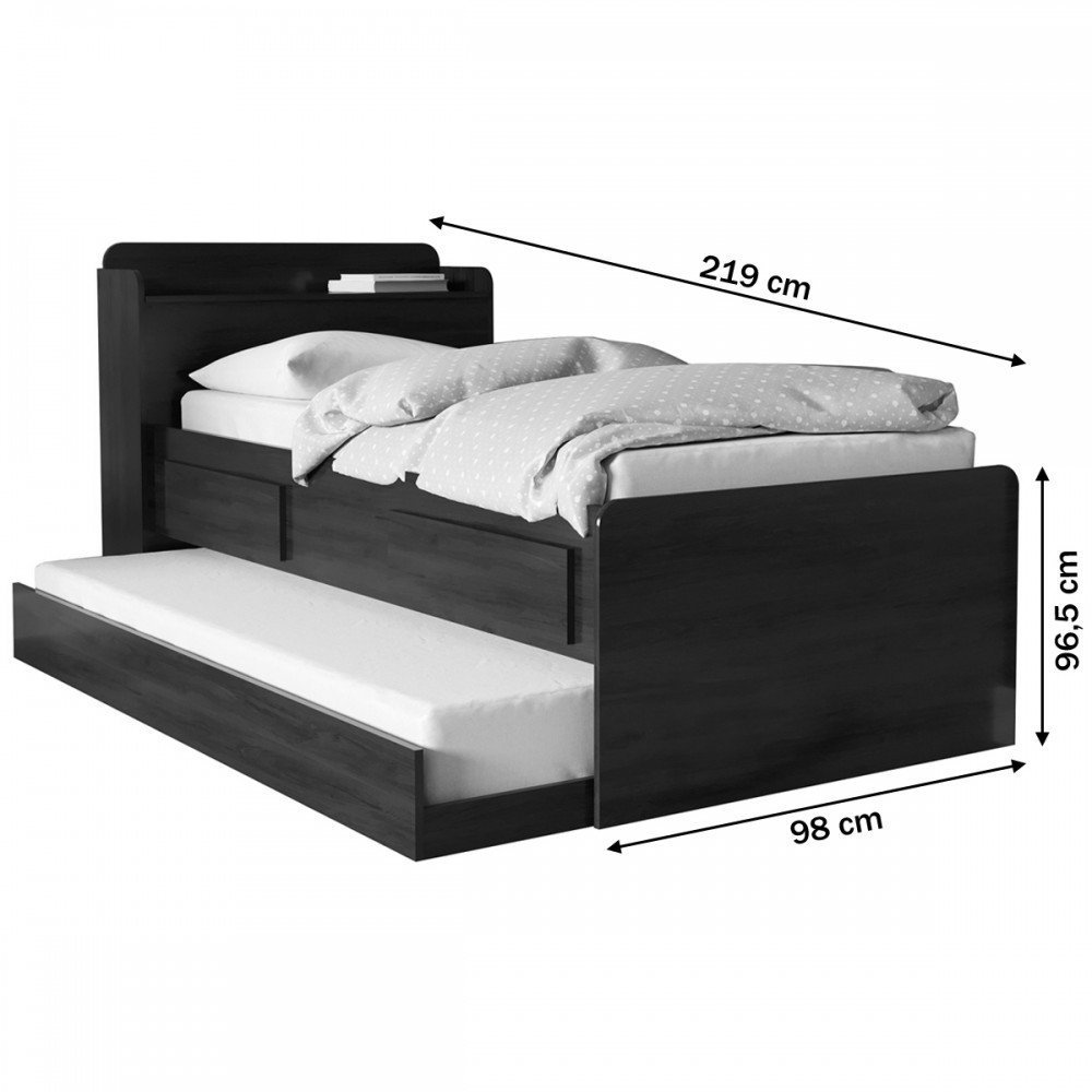 Cama de Solteiro Bibox Onix 2 Gavetas Hanover - Robel | MadeiraMadeira