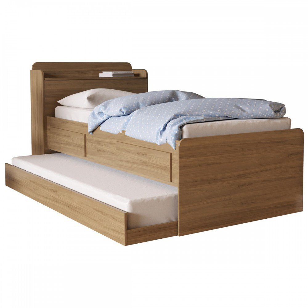 Cama de Solteiro Bibox Onix 2 Gavetas Hanover - Robel | MadeiraMadeira