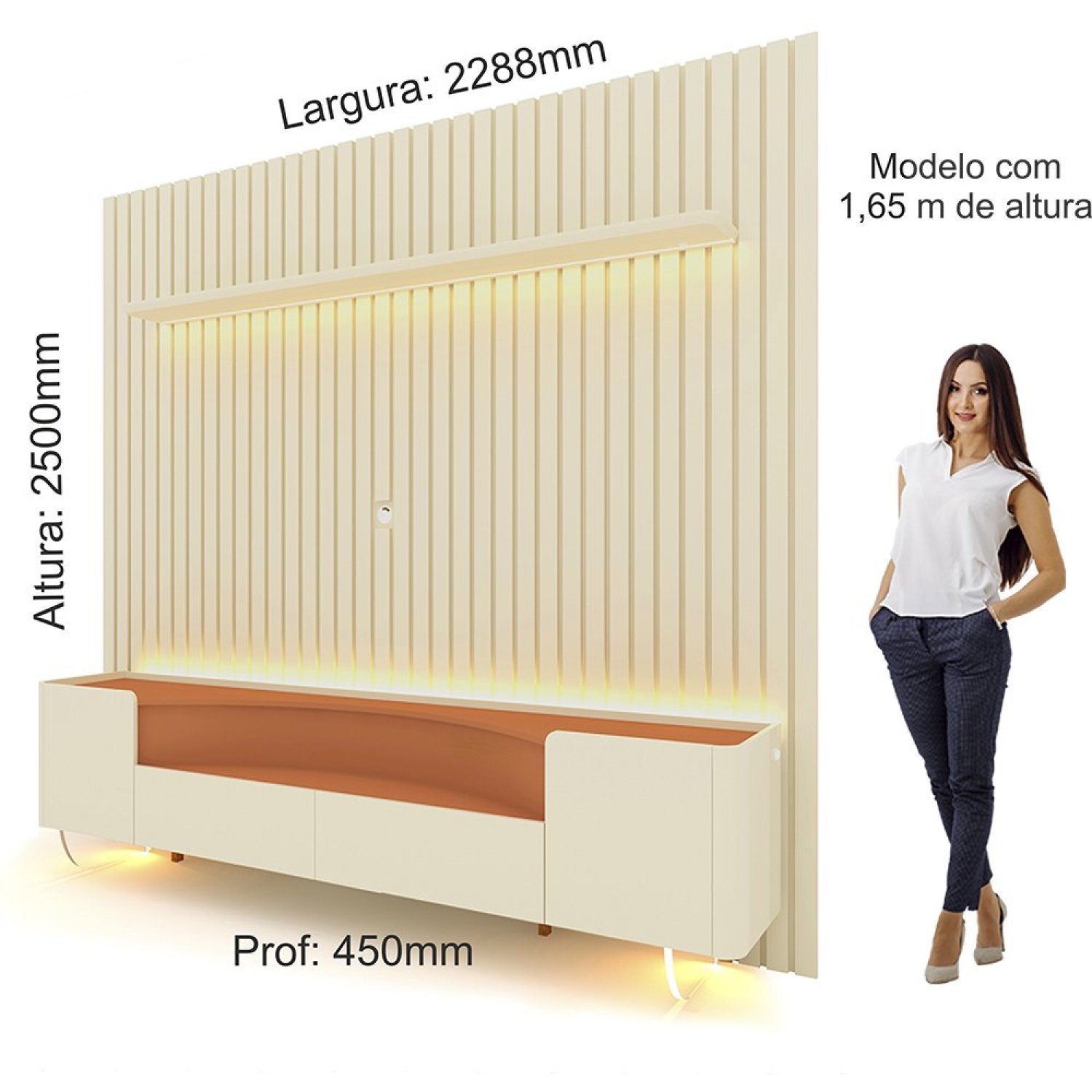 Rack com Painel Ripado para Tv até 85 Polegadas Led Pés Vidro Nobre/infinity 230cm | MadeiraMadeira