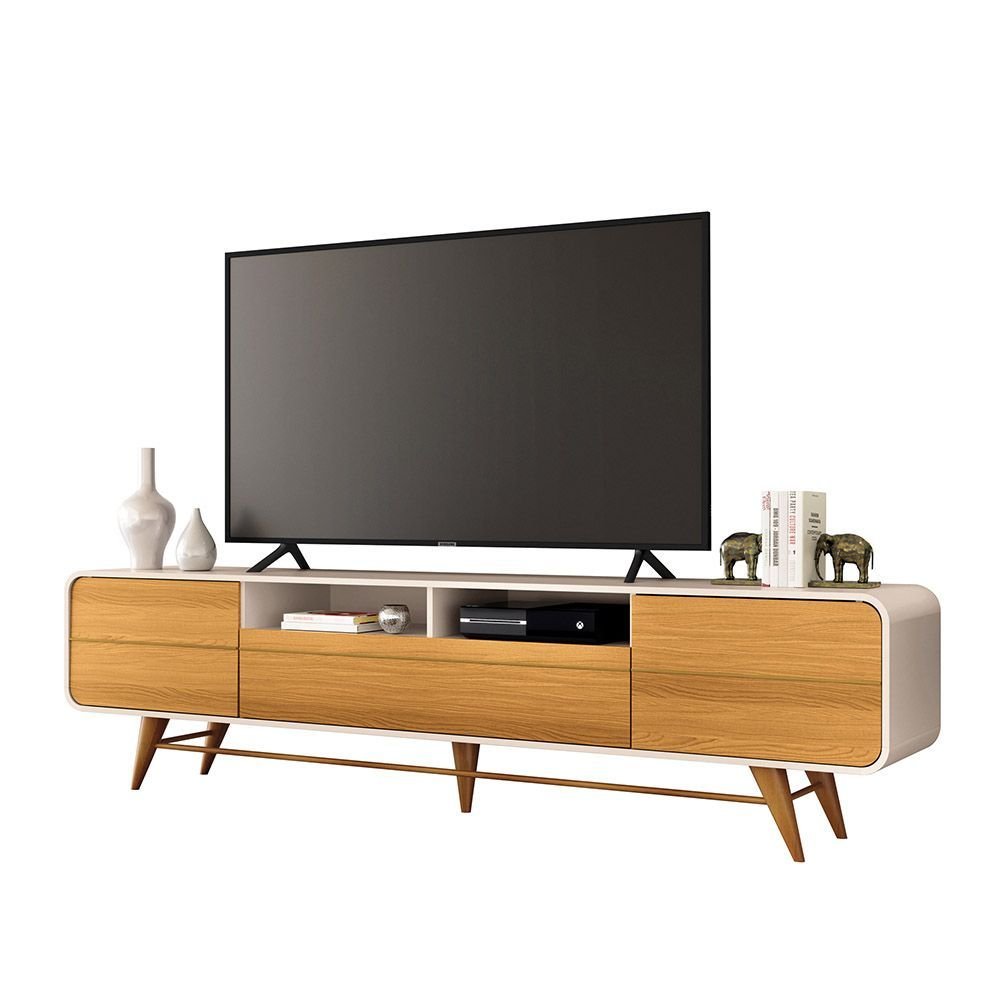 Rack para Sala Bancada de Tv 85 Pol 220cm Alissa Off White/cinamomo H01 ...
