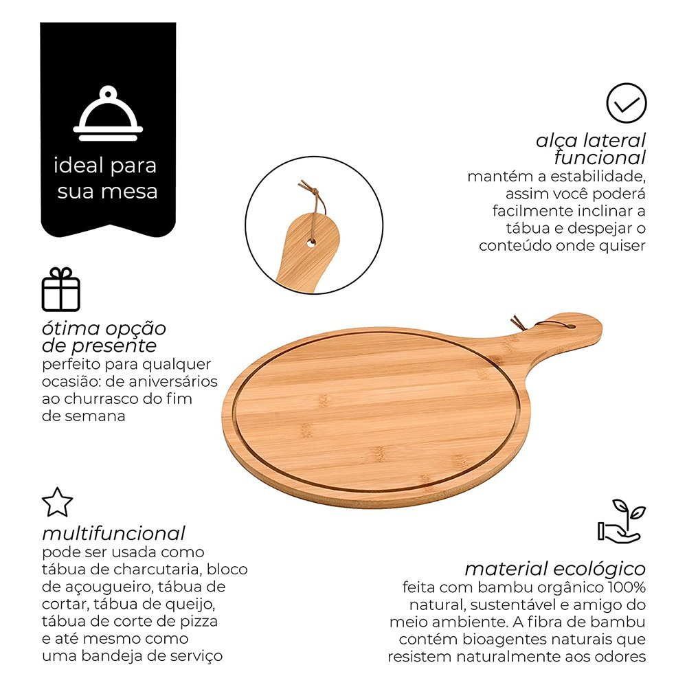 Conjunto 2 Tábuas de Servir Redonda Bambu 30cm Class Home | MadeiraMadeira