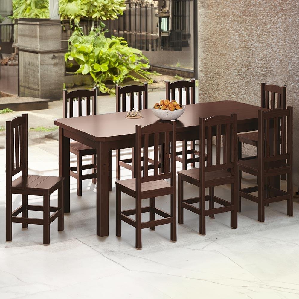 Mesa com 8 Cadeiras em Madeira Maciça 200cm Castanho Sapphira Shop Jm ...