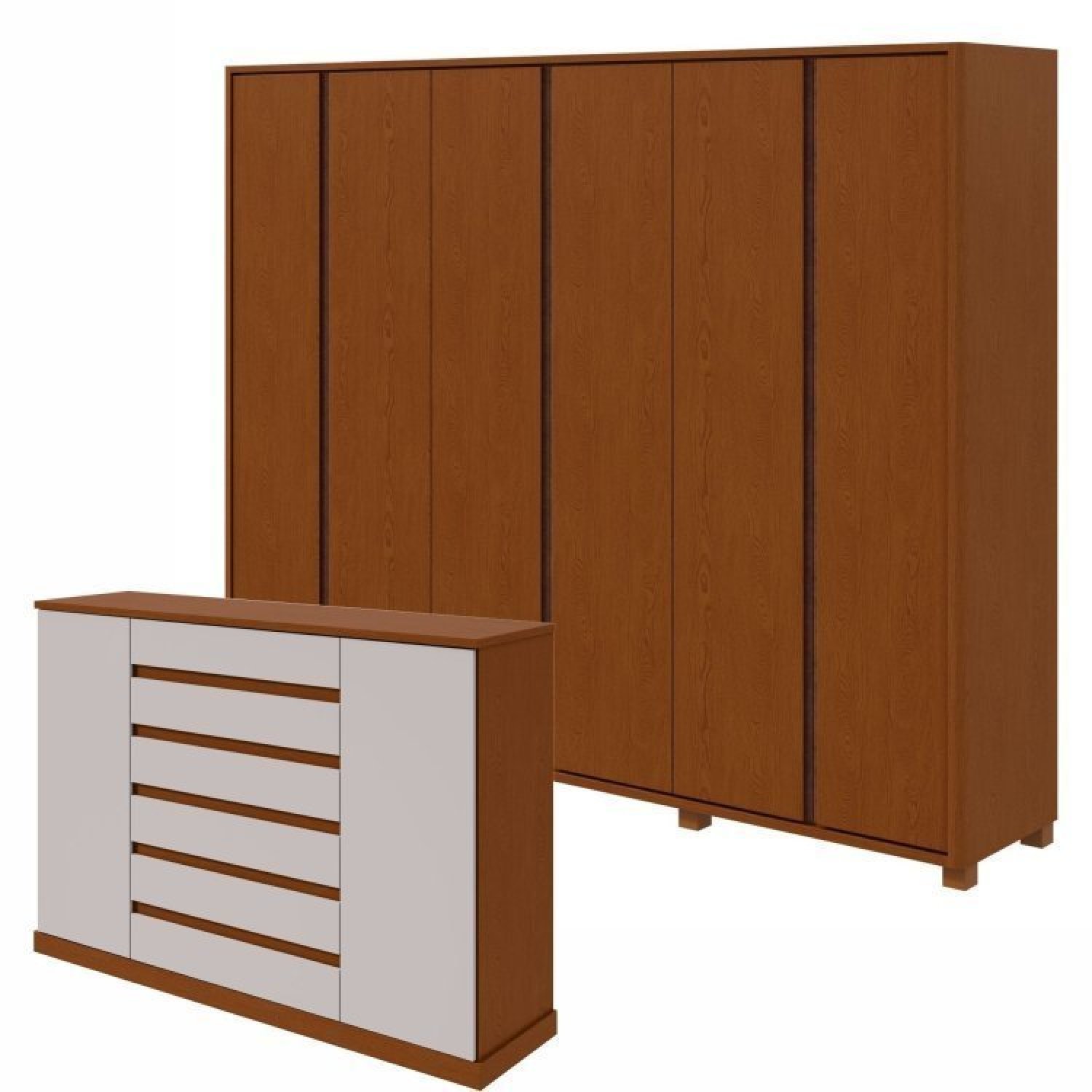 Conjunto de Guarda-roupa Casal Leder 6 Portas com Pés e Cômoda Vedra ...