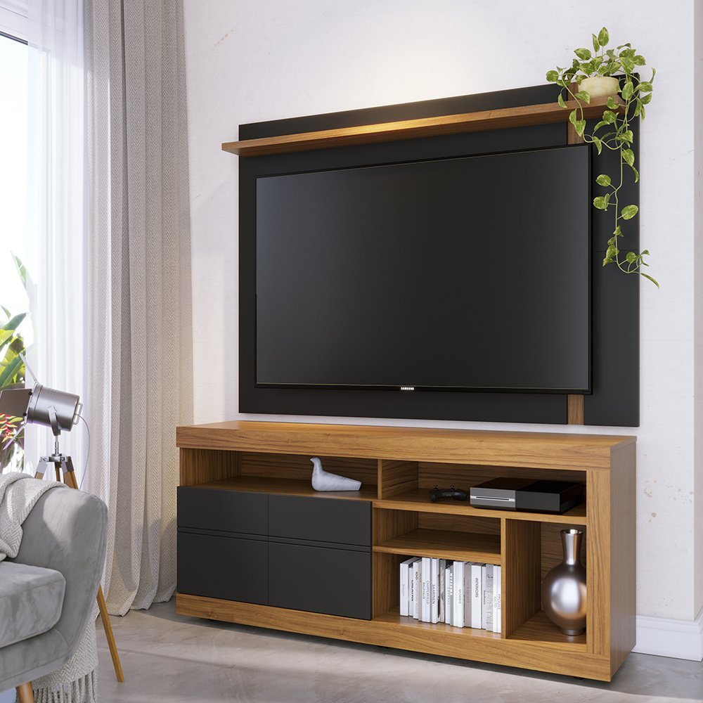 Conjunto Painel de Tv Lima + Bancada Rack Lilian para Sala de Estar Tv ...