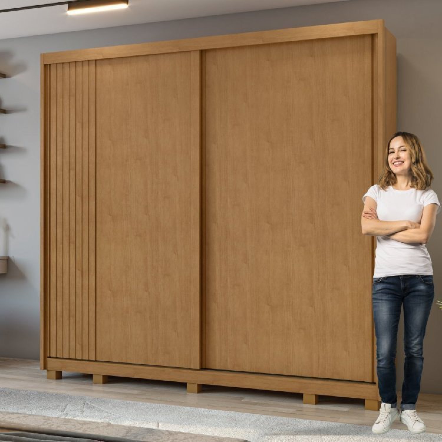 Guarda-roupa Casal Velaris com Pés, Cômoda Leder e Cama Casal Solaris ...