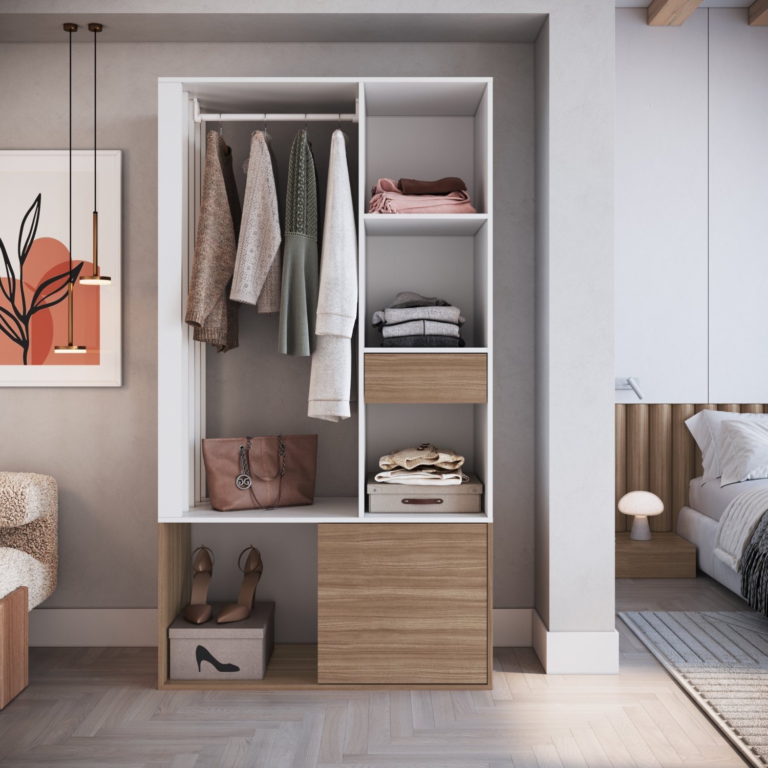 Guarda-roupa Closet com 1 Gaveta 1 Cabideiro 2 Prateleiras e 1 Porta ...