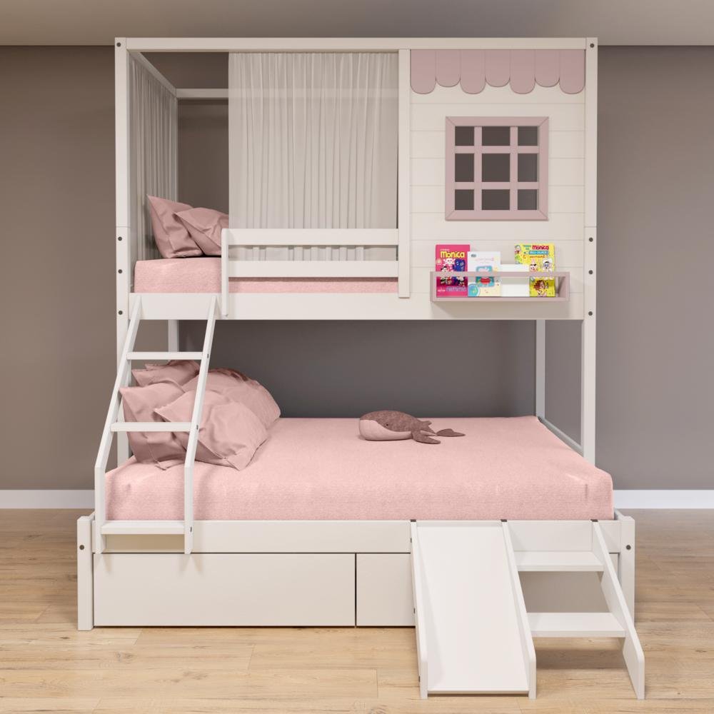 Beliche Casinha Reta Casal/ Solteiro com 02 Gavetas Escorregador e ...