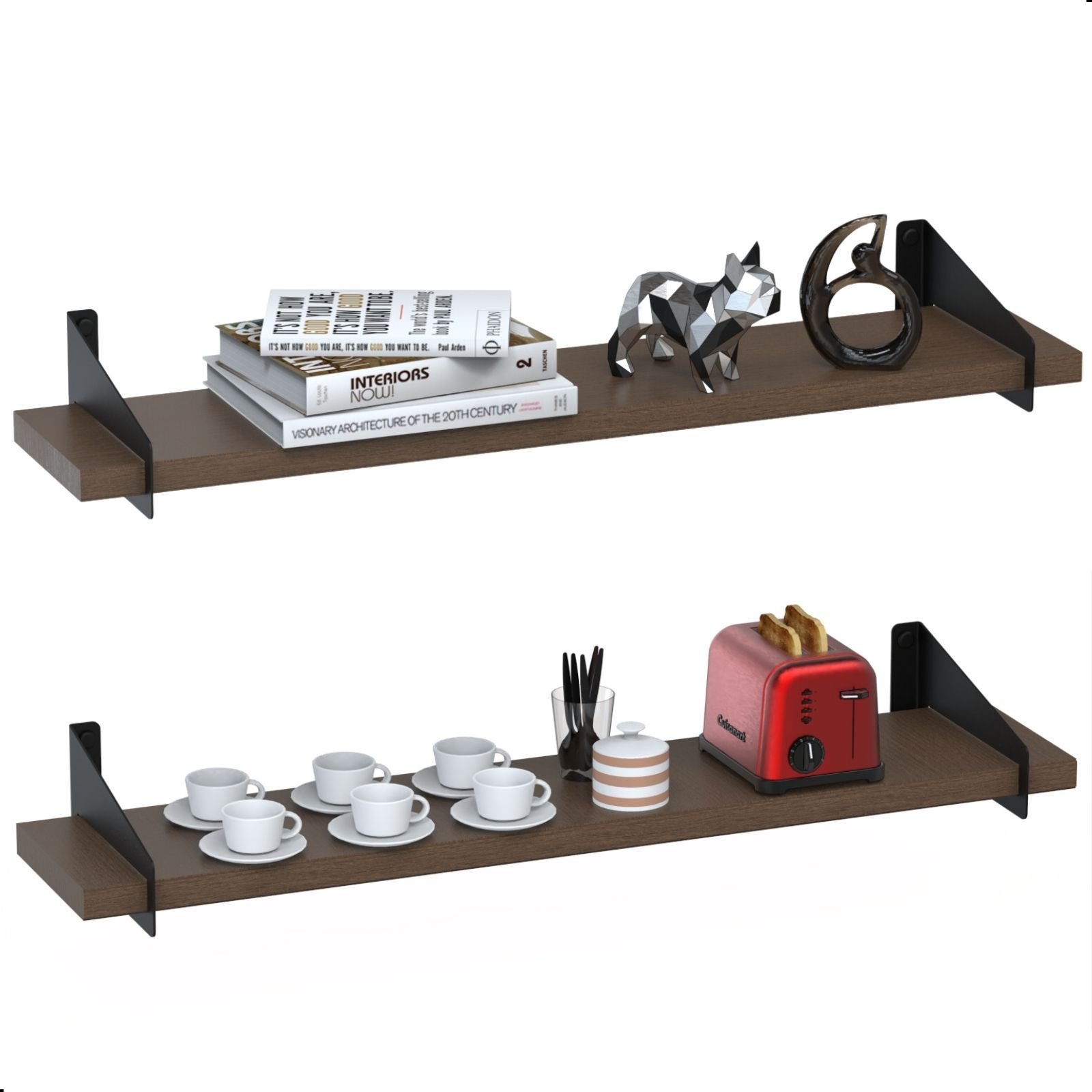 2 Prateleiras Suspensa Estilo Industrial Madeira 60cm Fs Pm:marrom-escuro | MadeiraMadeira