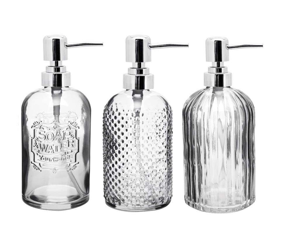 Jogo 3 Porta Sabonete Líquido Vidro Clear 430 ml Mimo Style ...