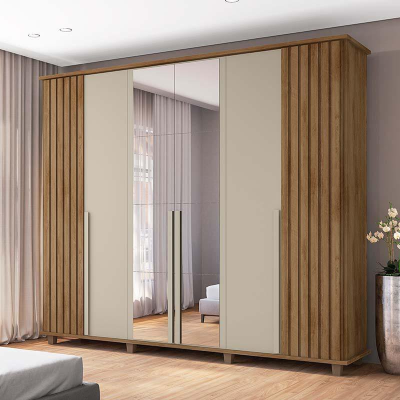 Guarda Roupa Ripado Casal 6 Portas 240cm Com Espelho França RV Móveis ...