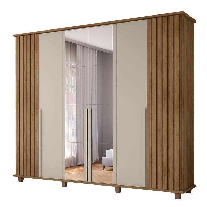 Guarda Roupa Ripado Casal 6 Portas 240cm Com Espelho França RV Móveis ...