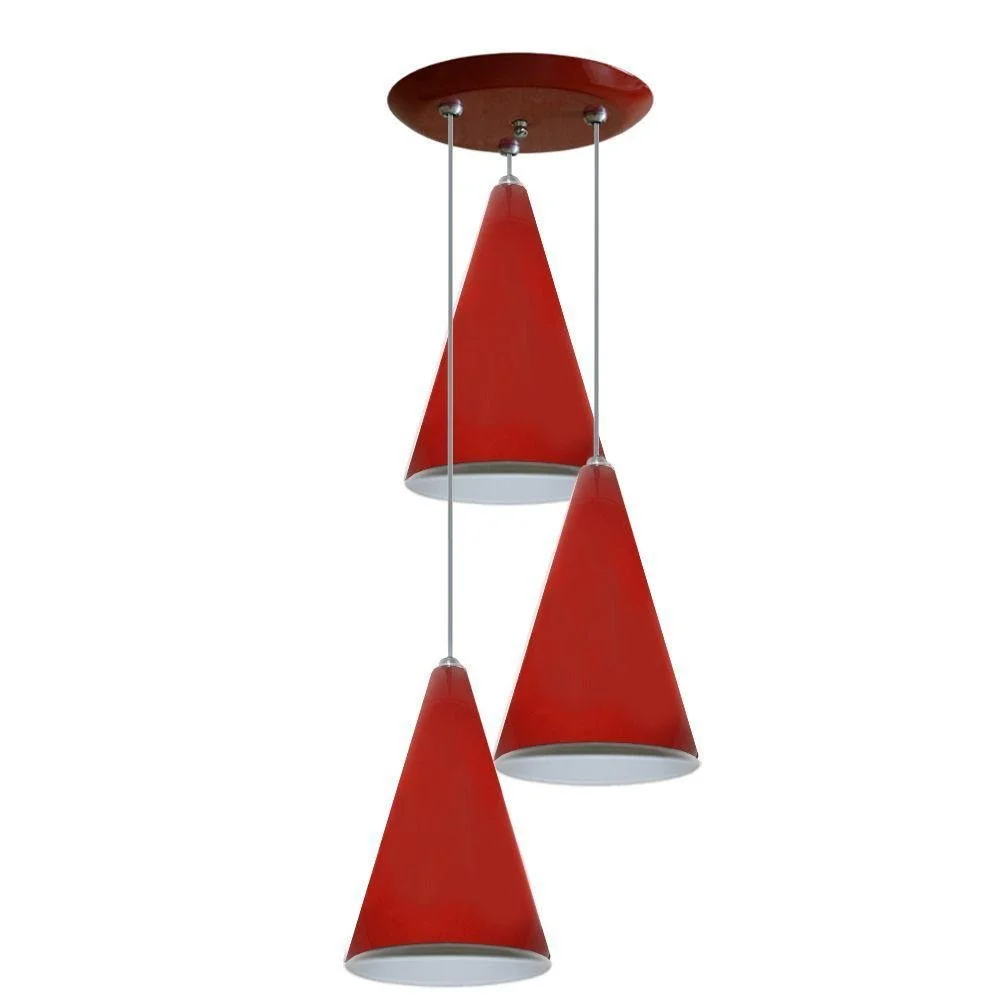 Lustre Pendente Cone Triplo Cor Vermelho | MadeiraMadeira
