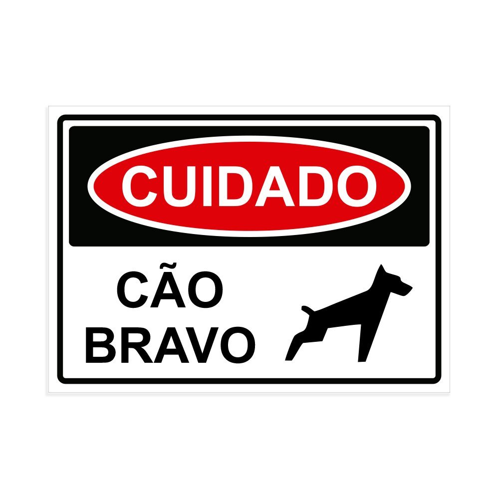 Placa de Sinalização Cuidado Cão Bravo | MadeiraMadeira