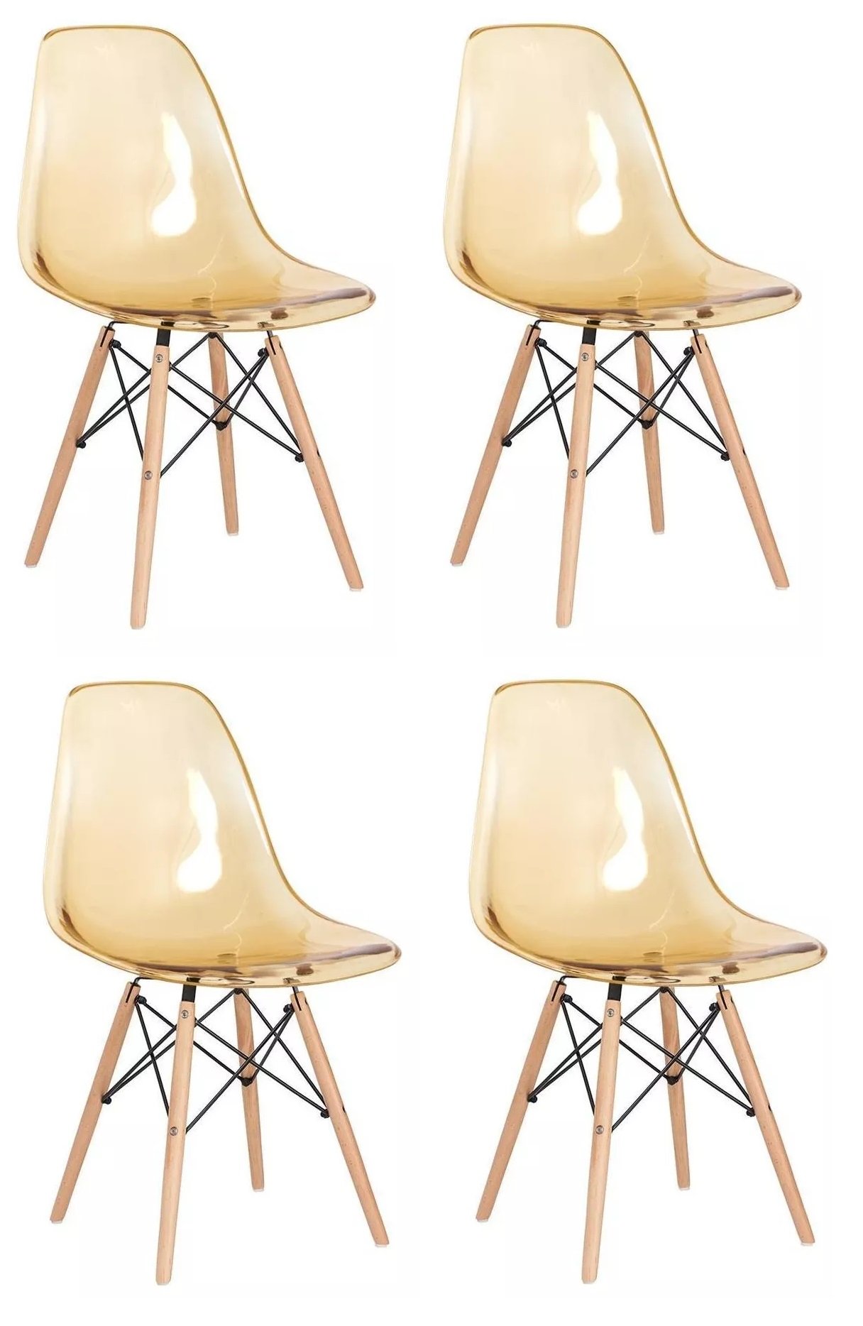 Conjunto com 4 Cadeiras de Jantar Eames Chair em Acrílico na Cor Ambar ...