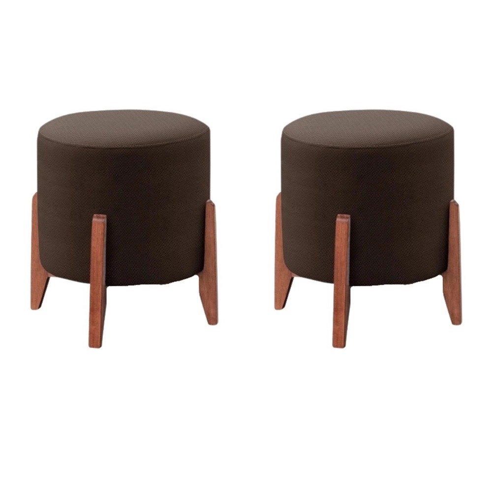 Kit 02 Puff Redondo Thor Linho Sala de Jantar Straso:Marrom ...